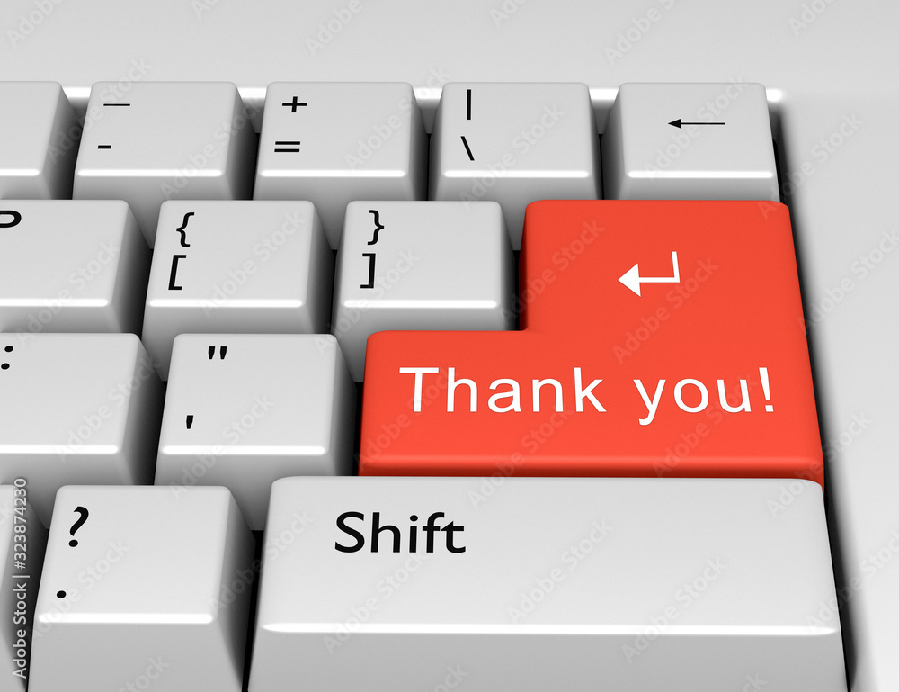 Words Thank you! is written on a computer keyboard. Conceptual image on ...