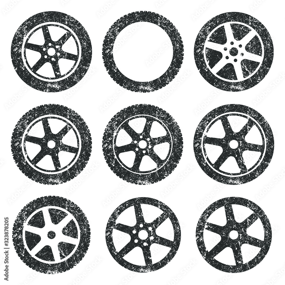 Realistic Car tire icon shape silhouette. Truck wheel rim service logo ...