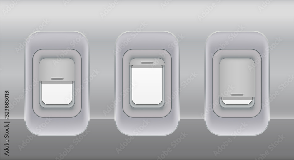 Airplane fuselage windows. Aircraft indoor portholes template, vector ...