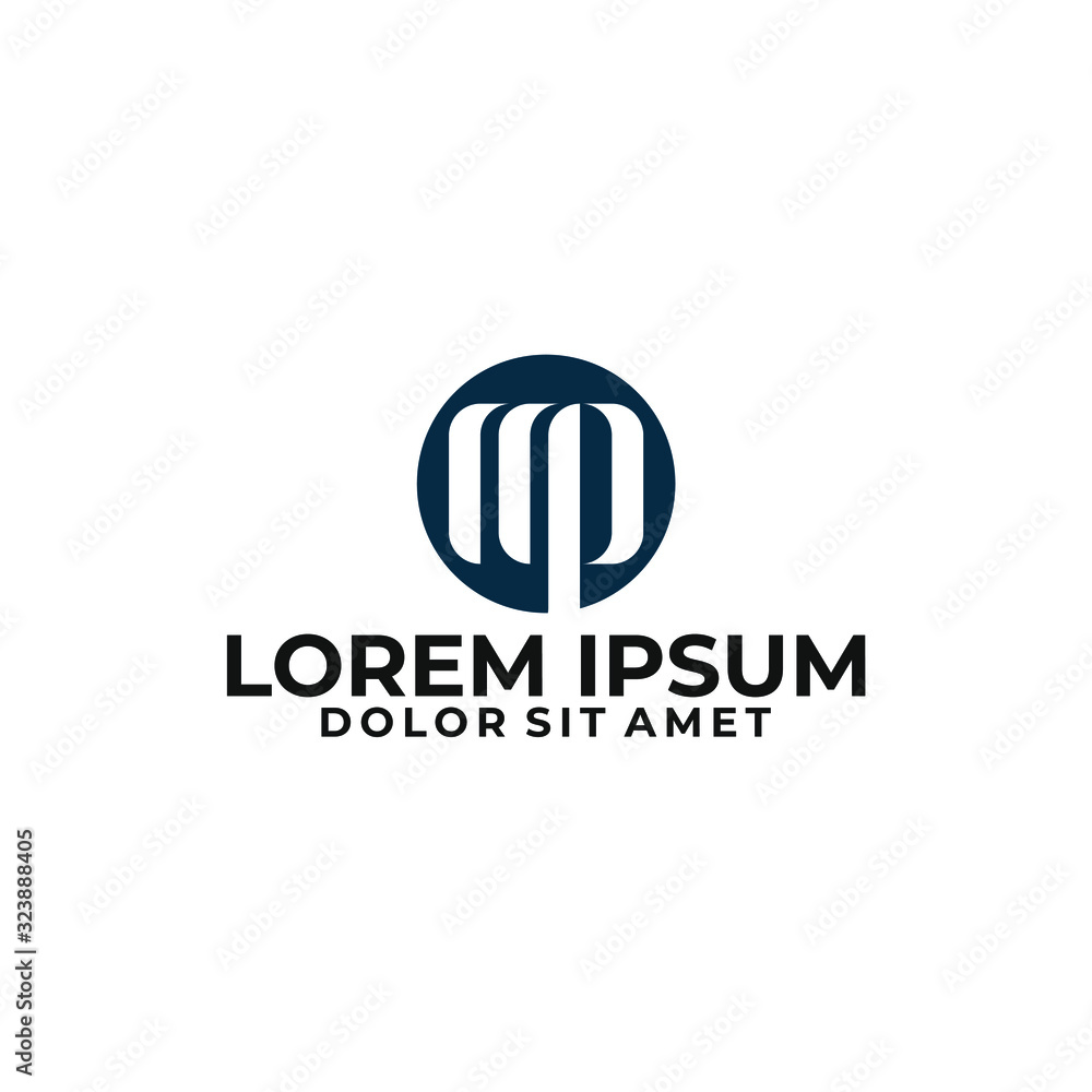 Initial letter mp logo template with circle and line art negative space ...
