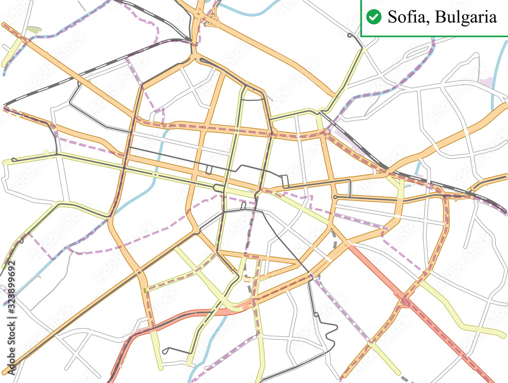 Map of Sofia, Bulgaria. DLR and cross rail map design template. Live ...