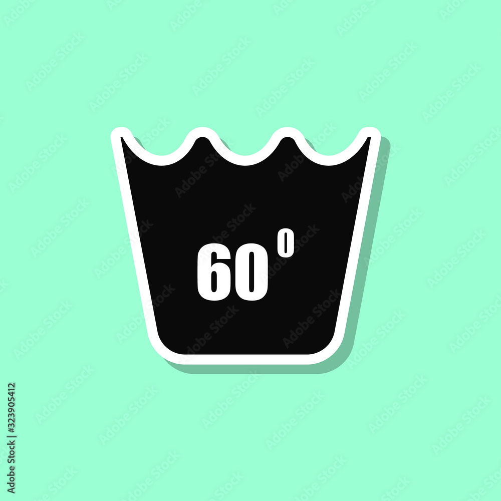 Can not be washed above 60 degrees sticker style icon. Simple thin line ...