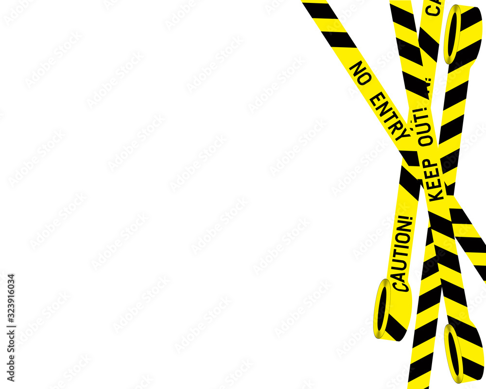 Horizontal frame of police black and yellow ribbons on a white ...