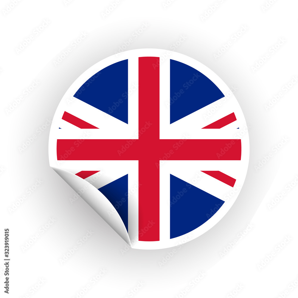 Sticker of UK flag with peel off corner isolated on white background ...
