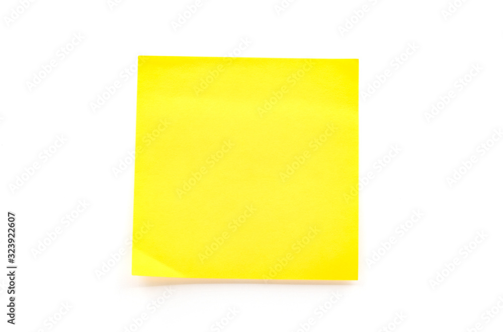 Closeup yellow blank paper stick note isolated on white background ...