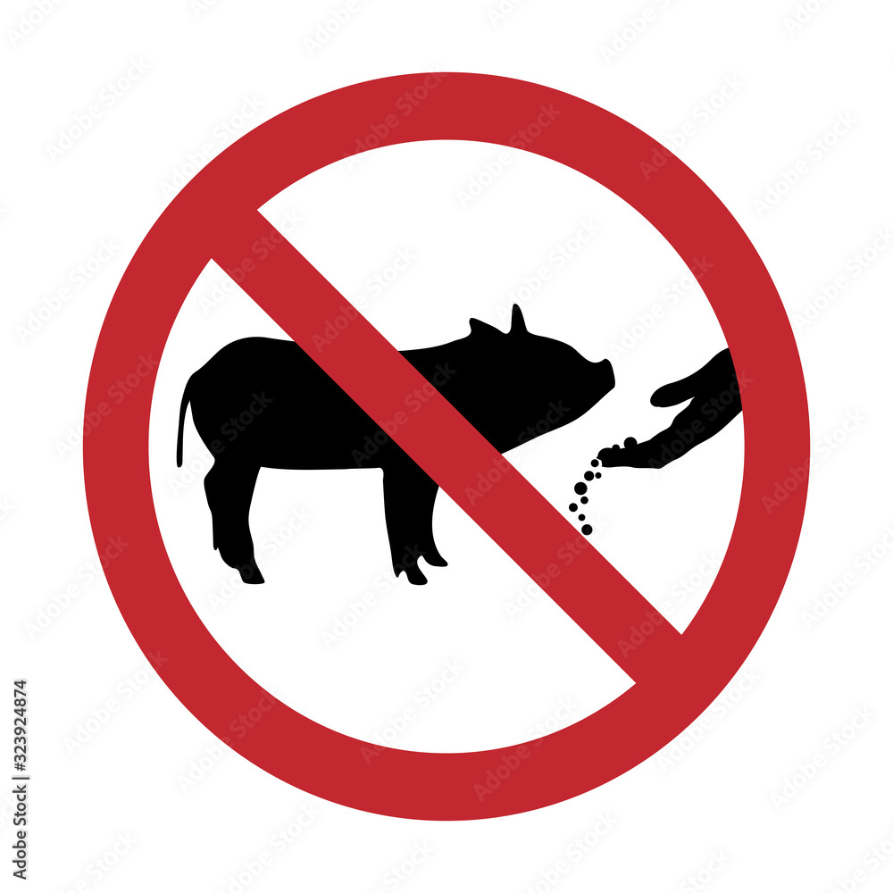 Vector silhouette of do not feeding pig mark on white background ...