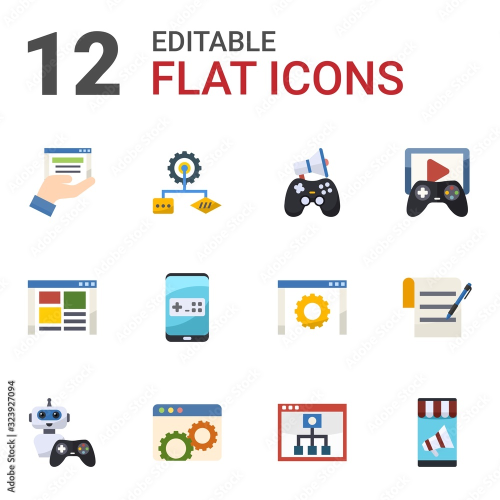 12 application flat icons set isolated on white background. Icons set ...