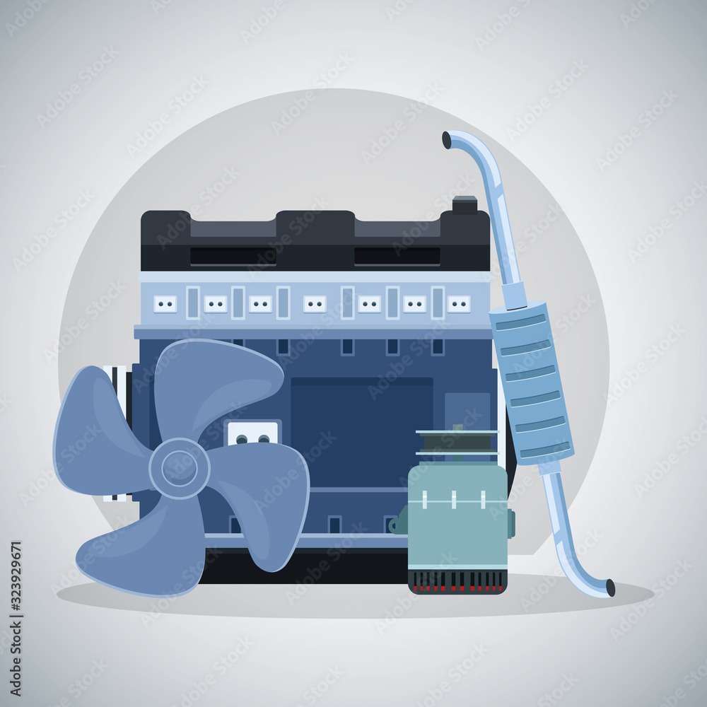 car engine with exhaust, alternator and propeller Stock Vector | Adobe ...