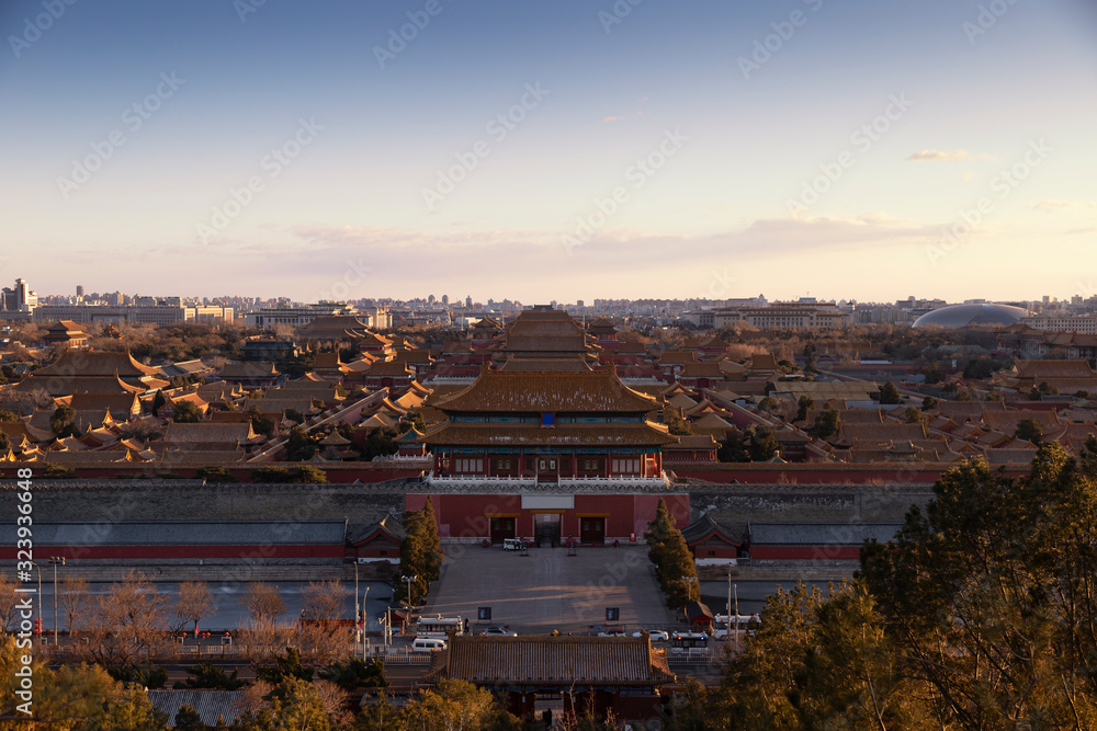 View of the Forbidden City, Beijing, China from above with beautiful ...