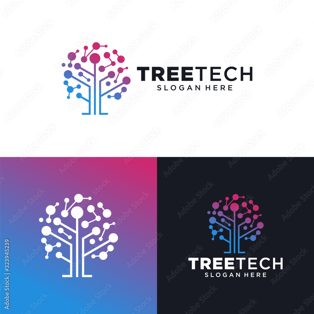 Network connection creative vector logo. Digital tree logotype concept ...