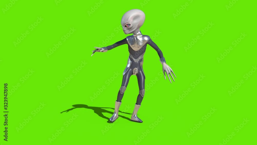 Gray Alien with Uniform Dance 4K Green Screen 3D Rendering Animation ...