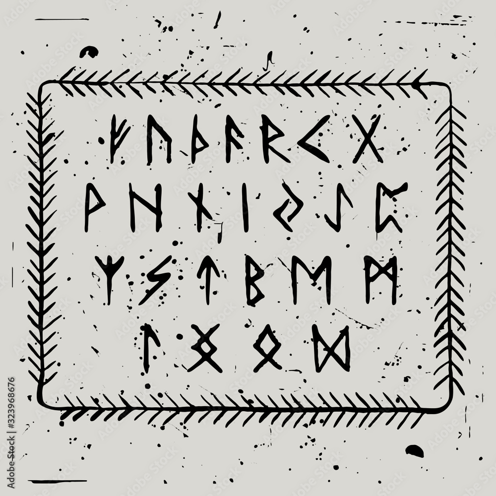 Futhark. Vector runic alphabet in hand-painted style. Stock Vector ...