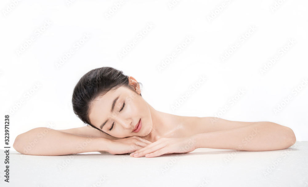 Closeup portrait of beauty asian woman clear healthy perfect skin eyes ...