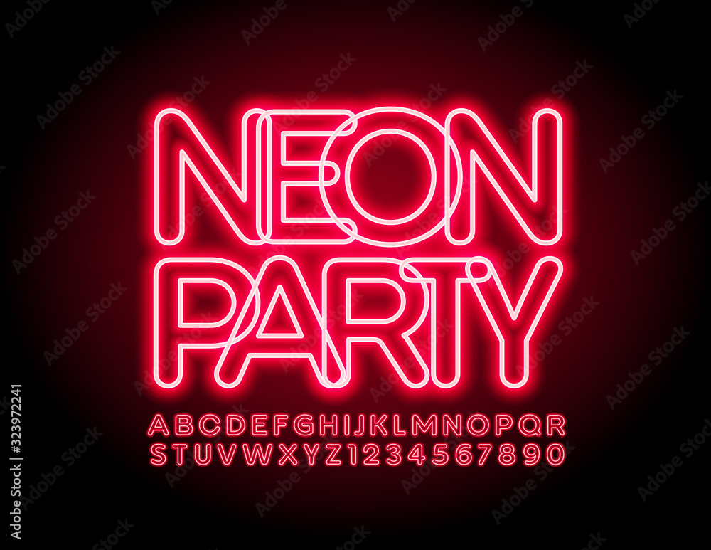 Vector glowing logo Neon Party. Red Uppercase Font. Modern Alphabet ...