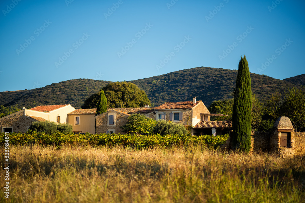 Old traditional stone provencale farmyard in Provence, France with ...