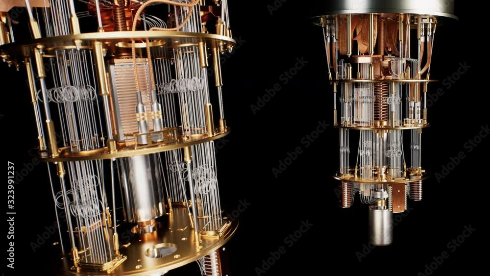 Quantum Computer, Close look, rotation shoot on the side, Black ...