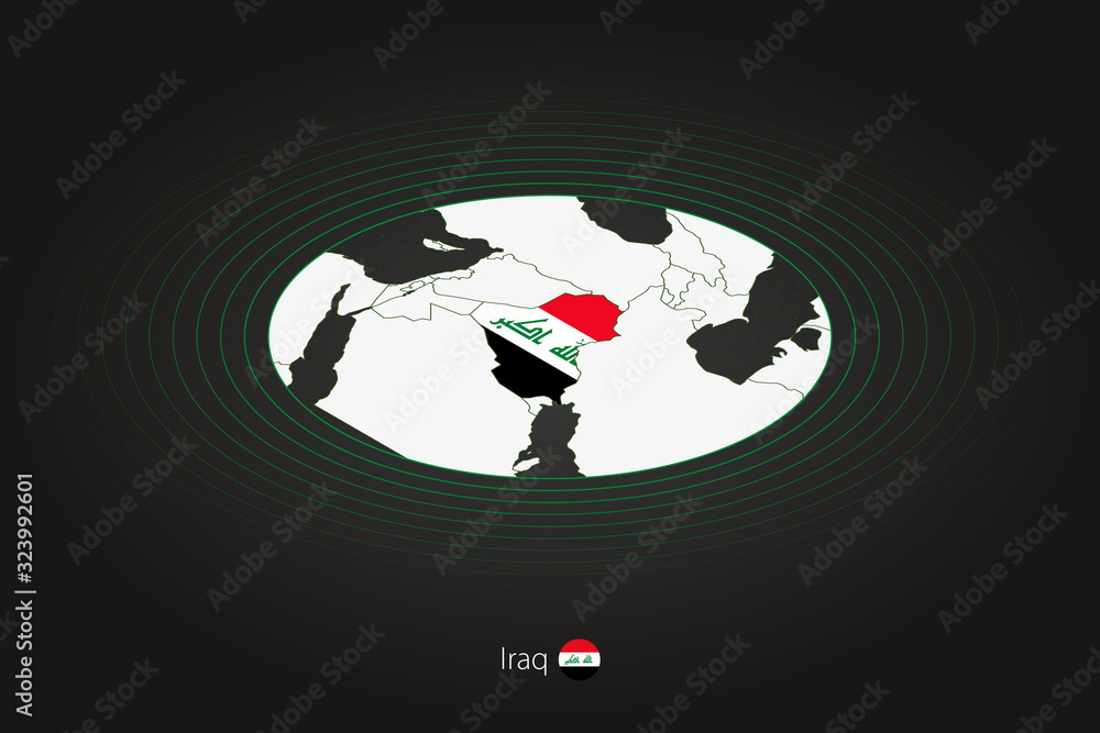 Iraq map in dark color, oval map with neighboring countries. Stock ...