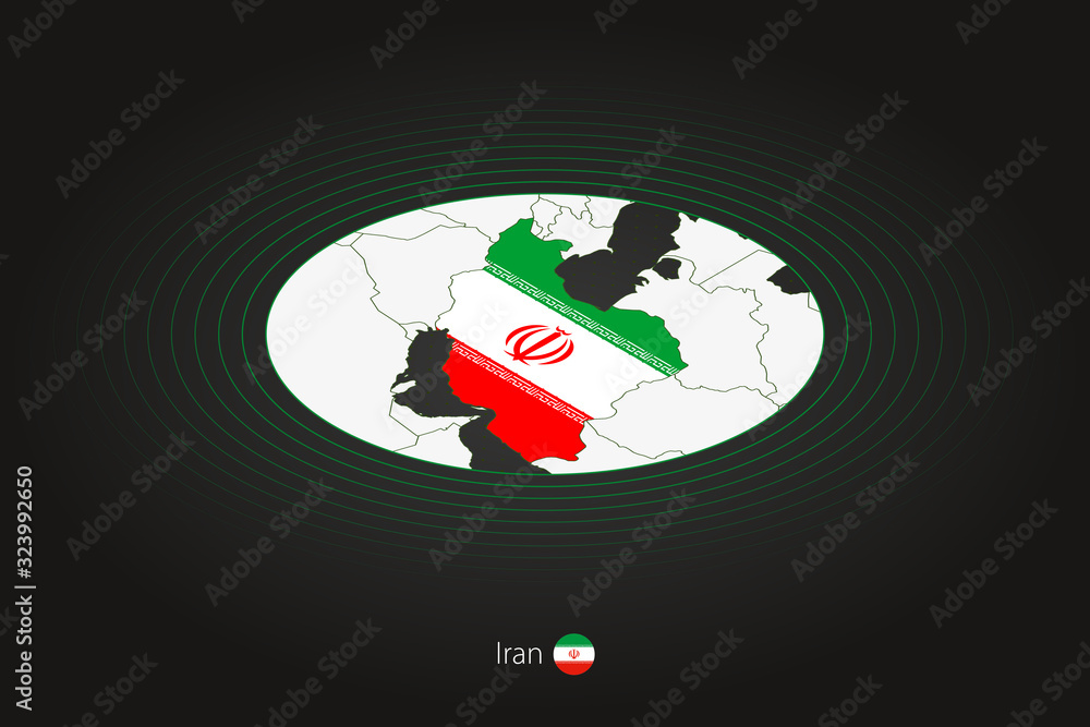 Iran map in dark color, oval map with neighboring countries. Stock ...