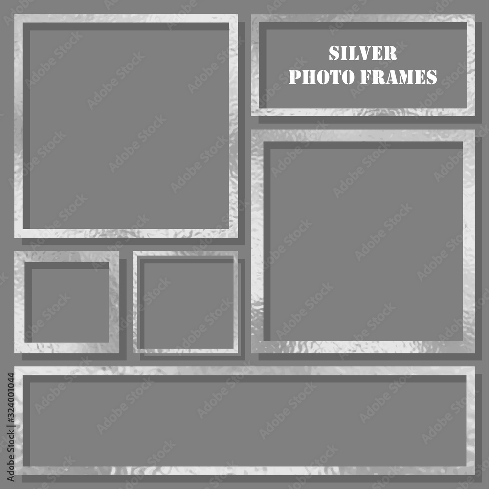 Metal frames set with shadows isolated on white background. Pack of ...