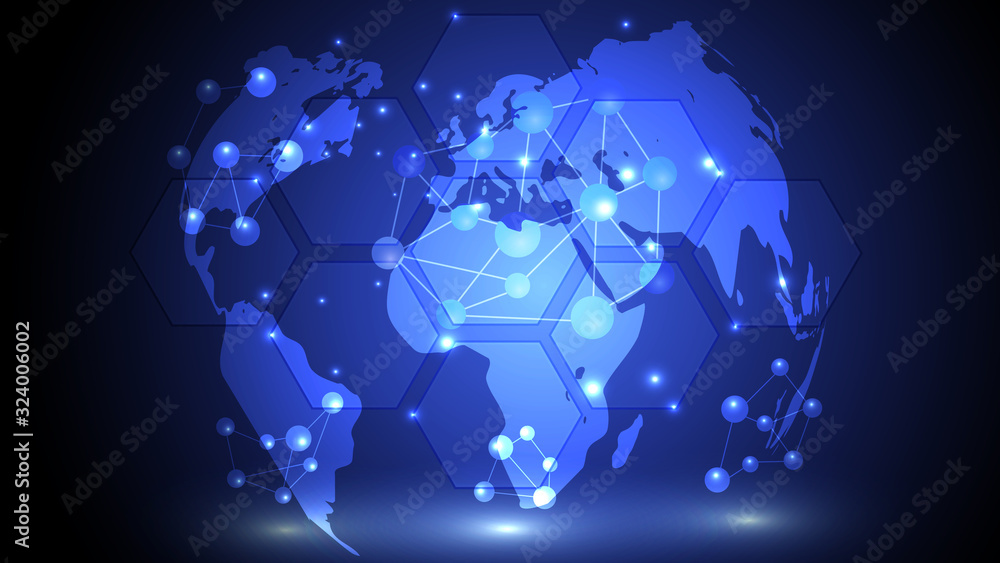 Vector illustration of a futuristic planet Earth with HUD elements ...