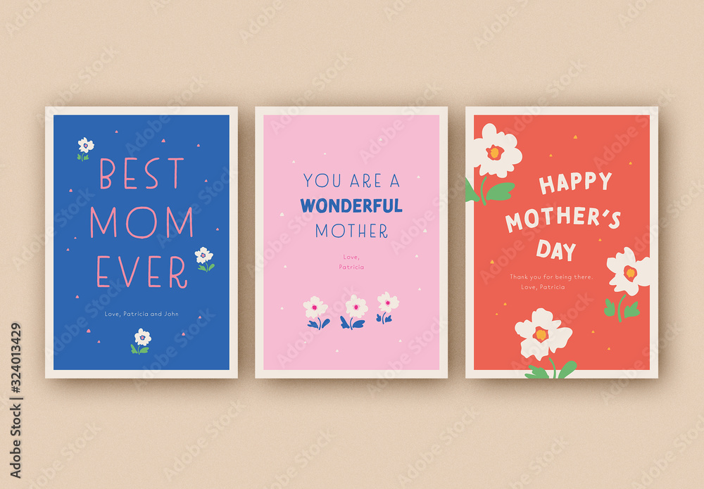 Mother's Day Card Layouts with Floral Accents Stock Template | Adobe Stock