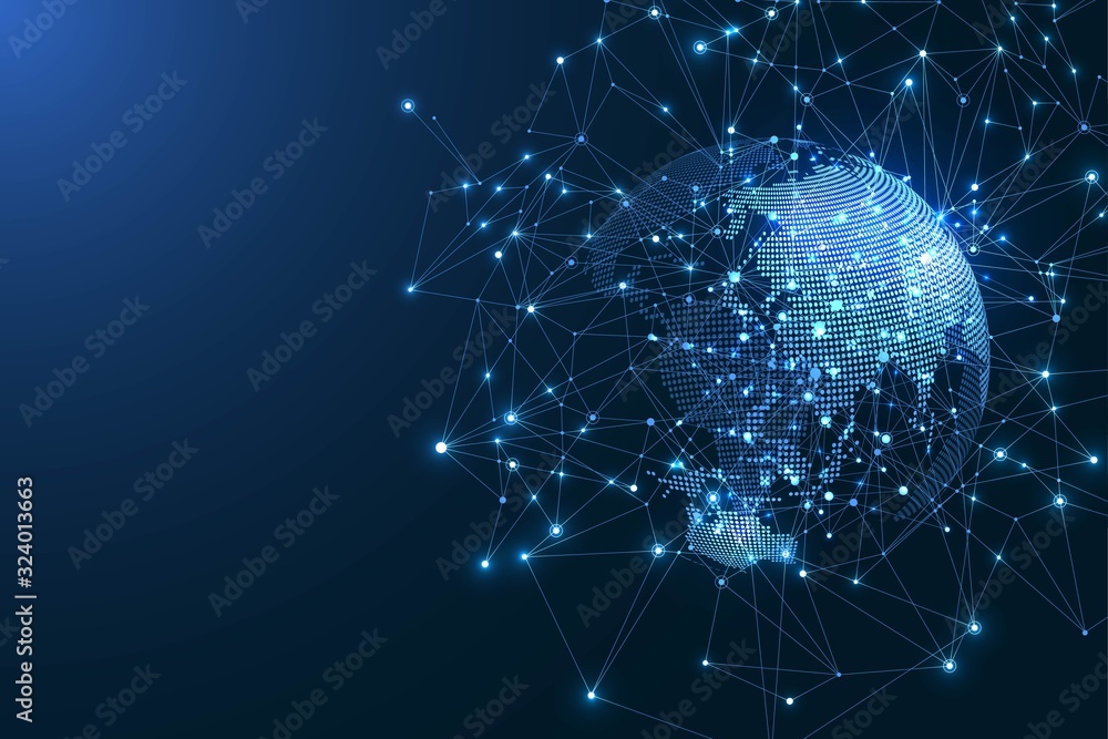 Global network connection concept. Big data visualization. Social network communication in the ...