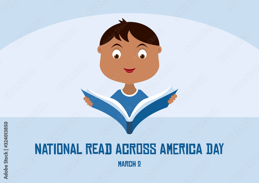 National Read Across America Day vector. Little reader with book vector ...