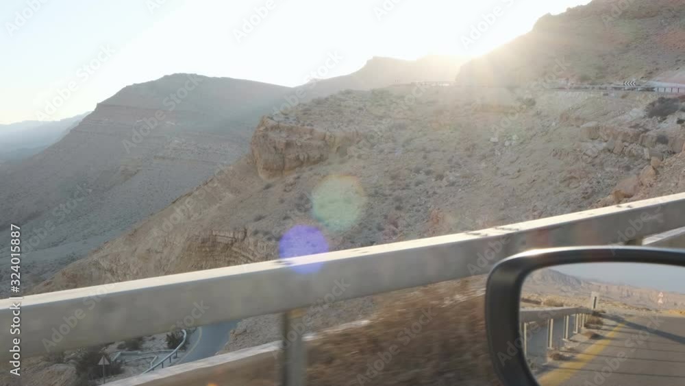 POV view of Driving trip through the rock hills surrounding in South ...