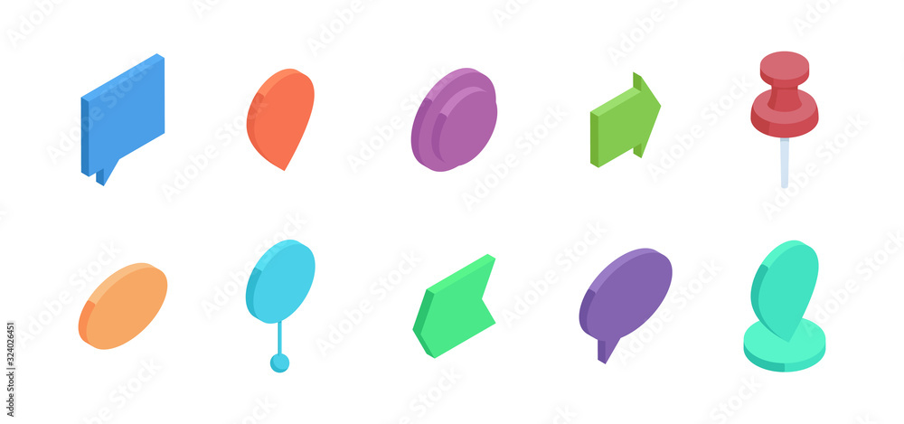 Isometric bullet point vector illustration set - isolated bright ...