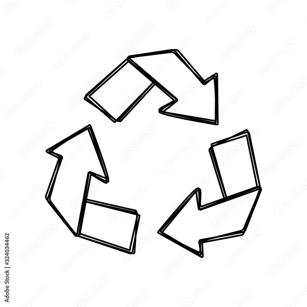 Vector line art drawing of recycling sign. The universal recycle symbol ...