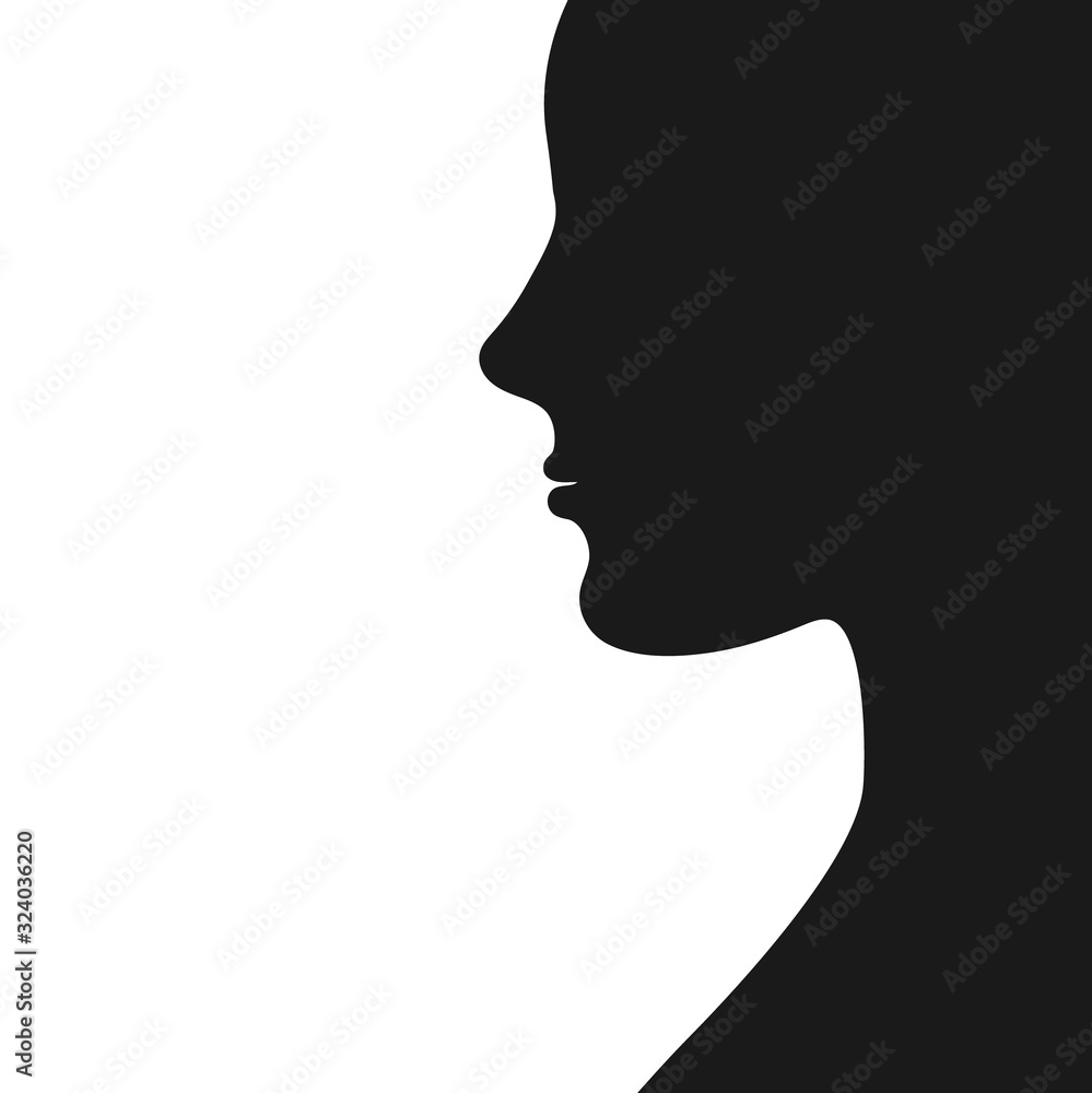 Beautiful woman black half-face silhouette. Profile. Vector EPS10 Stock ...