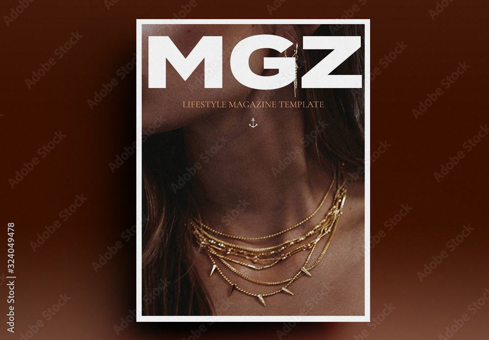 Magazine Layout with Dark Tan Accents Stock Template | Adobe Stock
