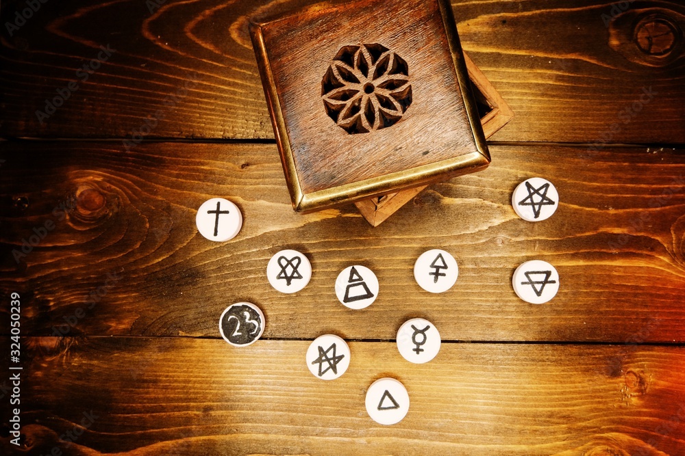 Symbols of religions and scarab beetle. Magic and witchcraft. Hermetic ...