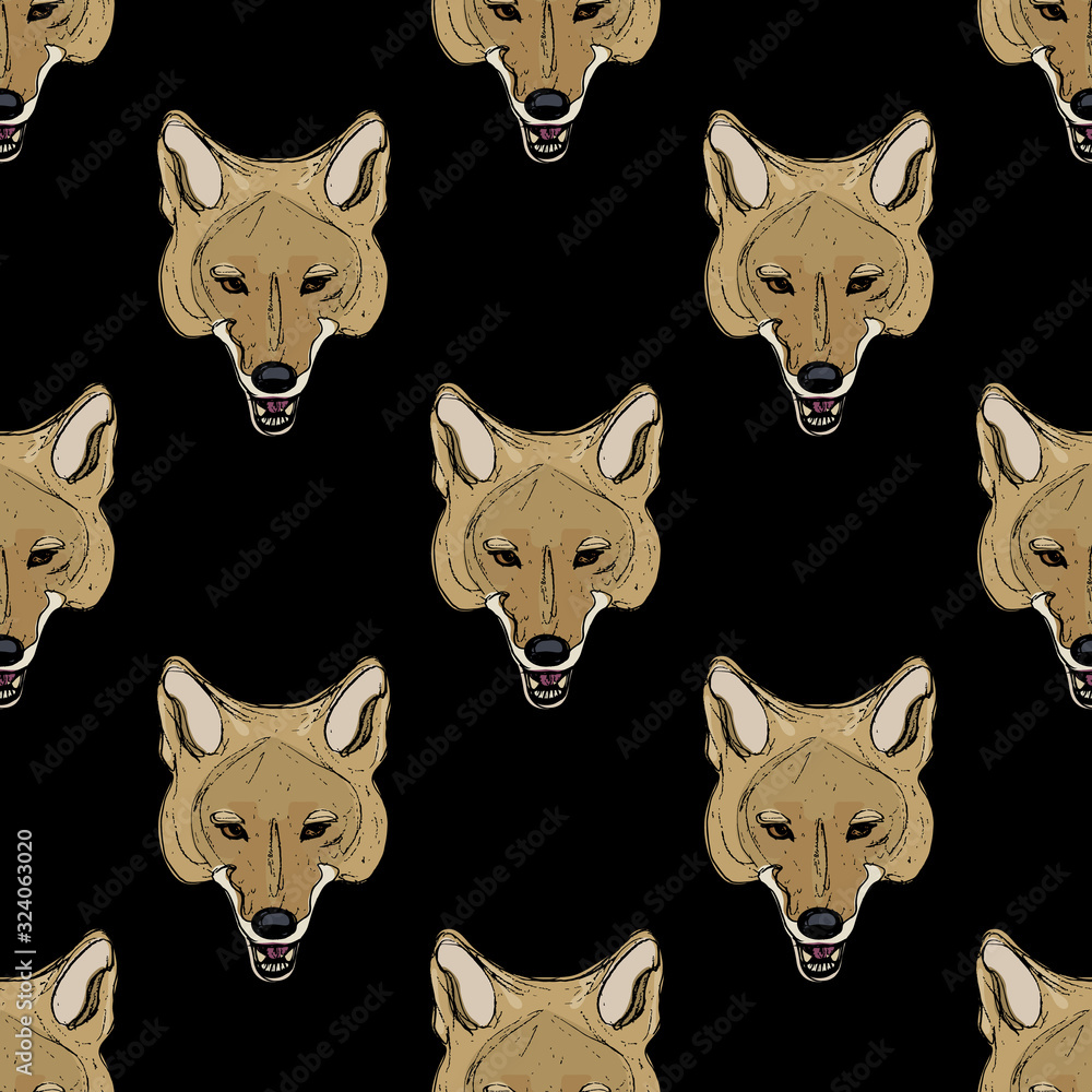 Seamless animal pattern with stylized faces of coyote. Native American ...