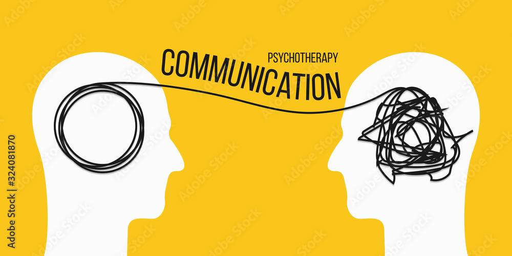 Creative vector illustration of psychotherapy communication on ...