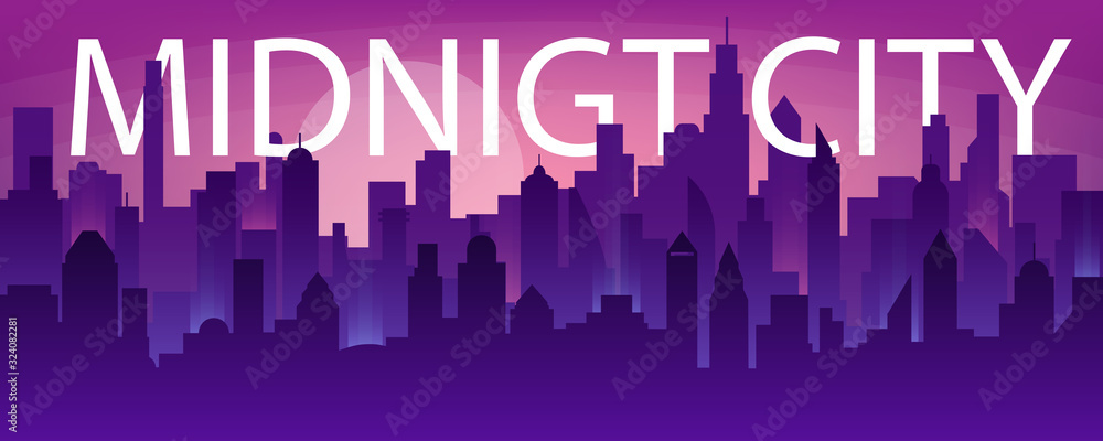 Creative vector illustration of night city skyline silhouette ...