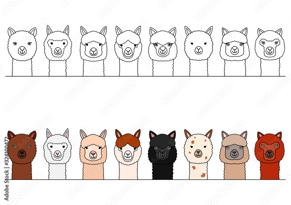 smiling alpaca heads border set Stock Vector | Adobe Stock