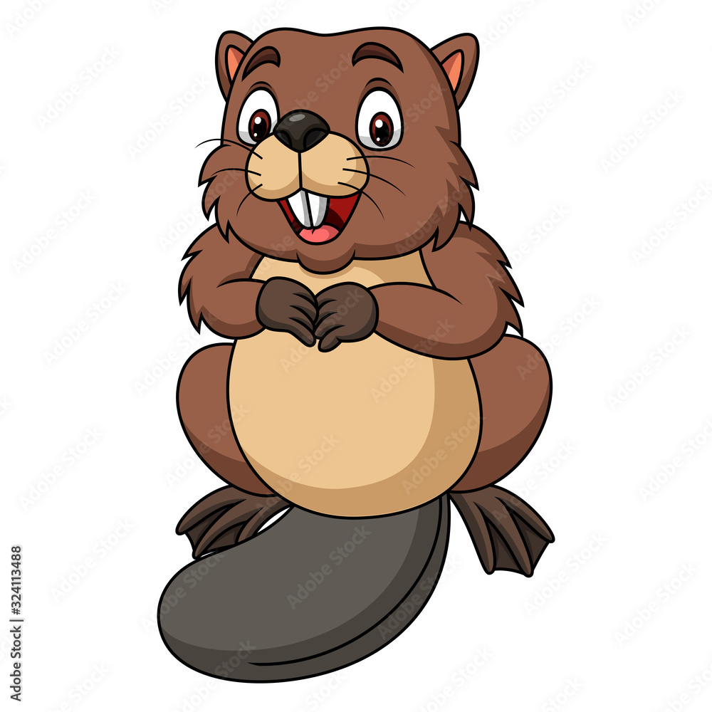 Cartoon happy beaver on white background Stock Vector | Adobe Stock