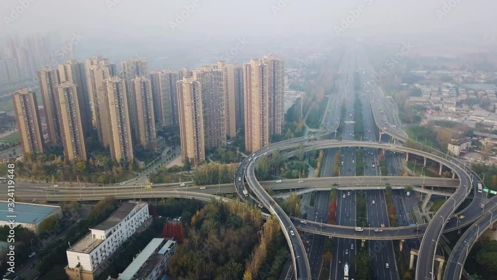Huge leveled up elevated road traffic junction next to the tall ...