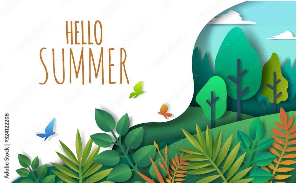 Hello Summer, vector paper art style illustration Stock Vector | Adobe ...