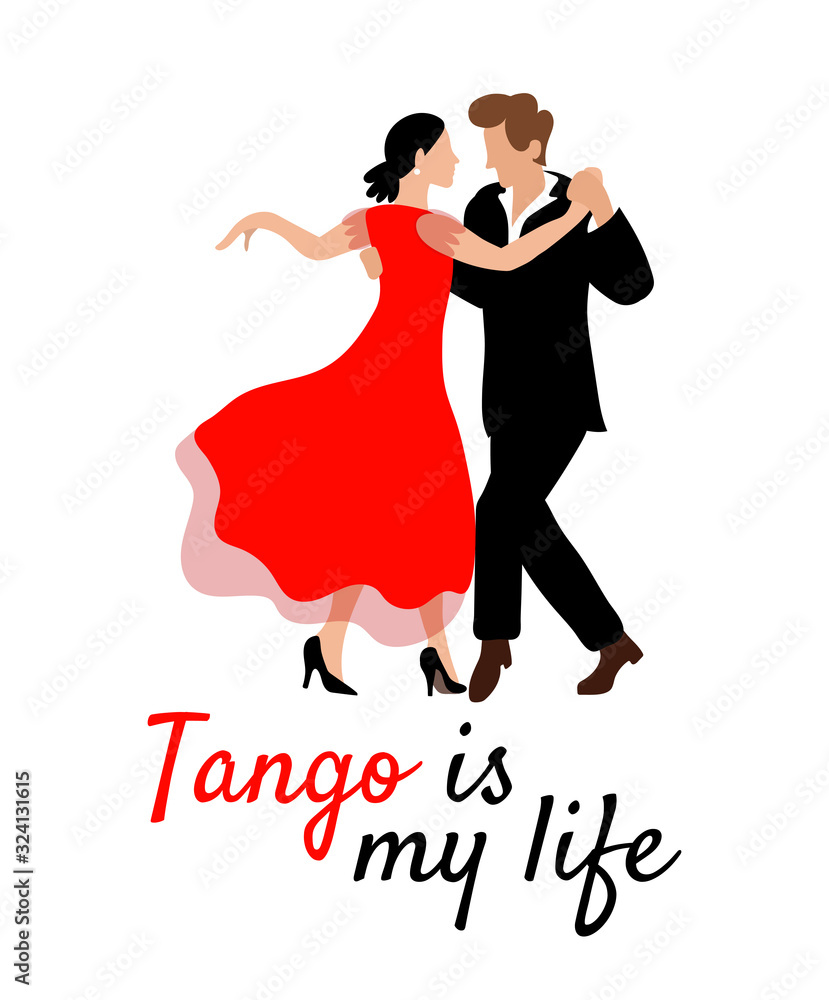 Man and woman in the most romantic dance: tango. Beautiful text and ...