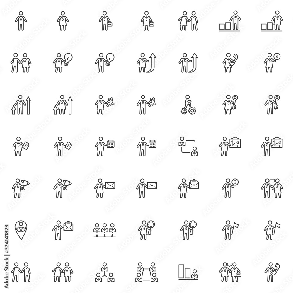 Business people line icons set. Successful business linear style ...