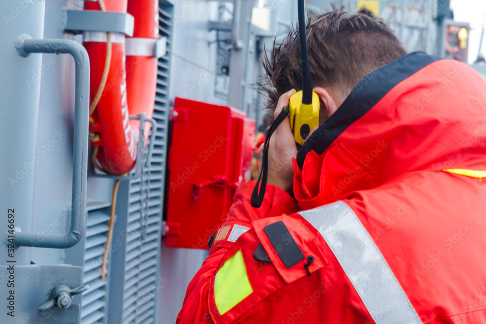 Fire Fighting Officer connection with radio station and control ...
