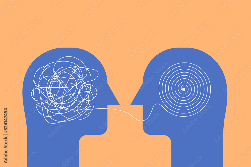 two human heads silhouette with psycho opposite mind concept, therapist ...