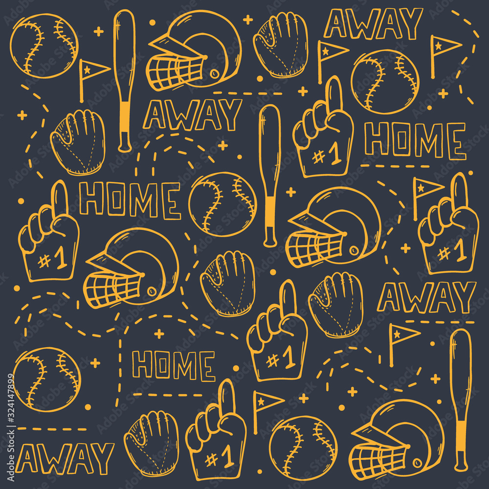 Baseball background with hand draw doodle elements. Template Design ...