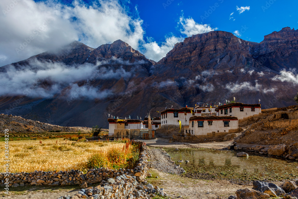Himalayan landscape with village in Spiti Valley aslo known as Little ...