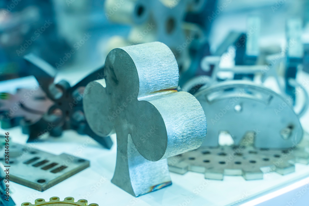 The casting iron parts in the light blue scene. The products of die ...