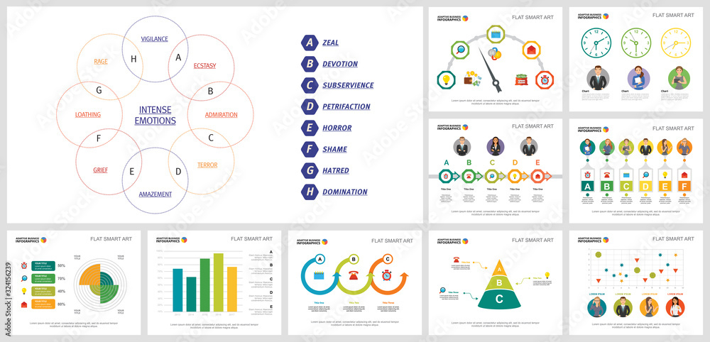 Vivid business chart template set for teamwork report, annual analytics ...