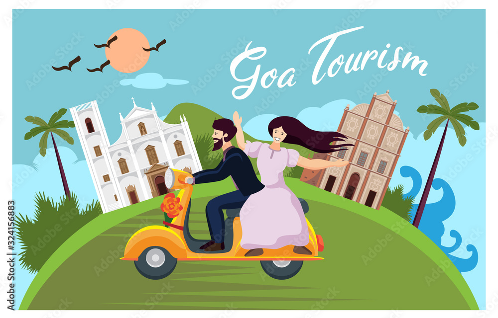 goa tourism vector design collage Stock Vector | Adobe Stock