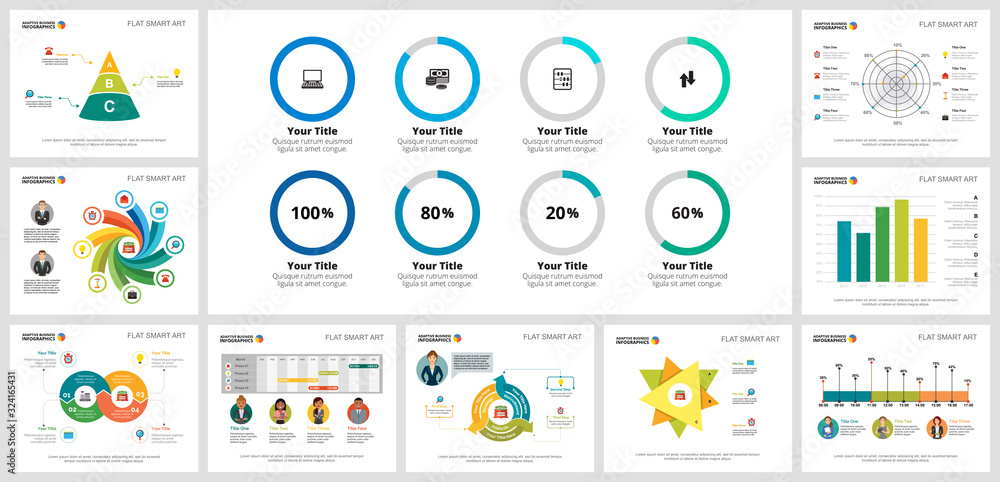 Colorful analytics or planning concept infographic charts set. Business ...